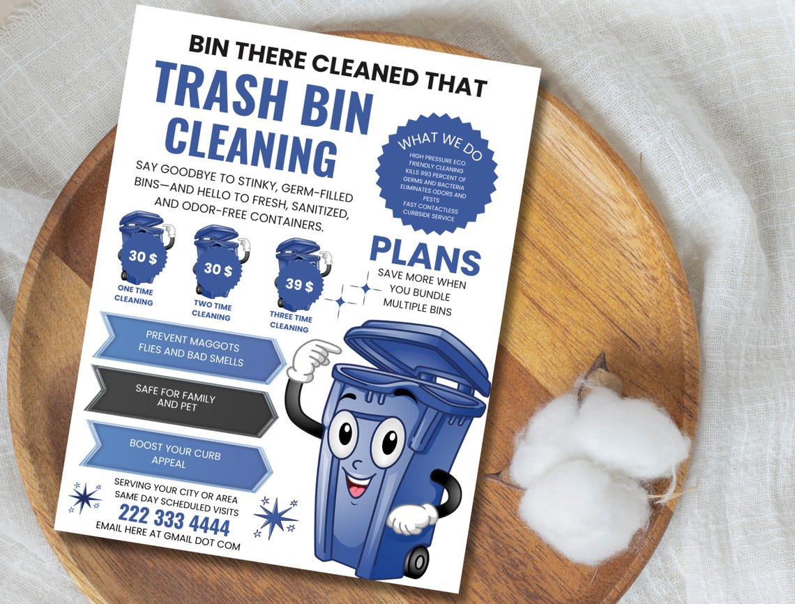 Trash Bin Cleaning Flyer Template: Editable Canva Ad (instant Download ...