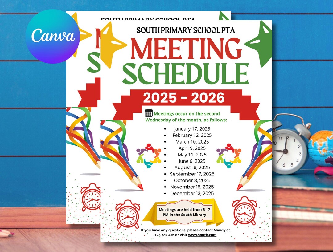 Editable PTA PTO Meeting Schedule Flyer: Printable School Calendar ...
