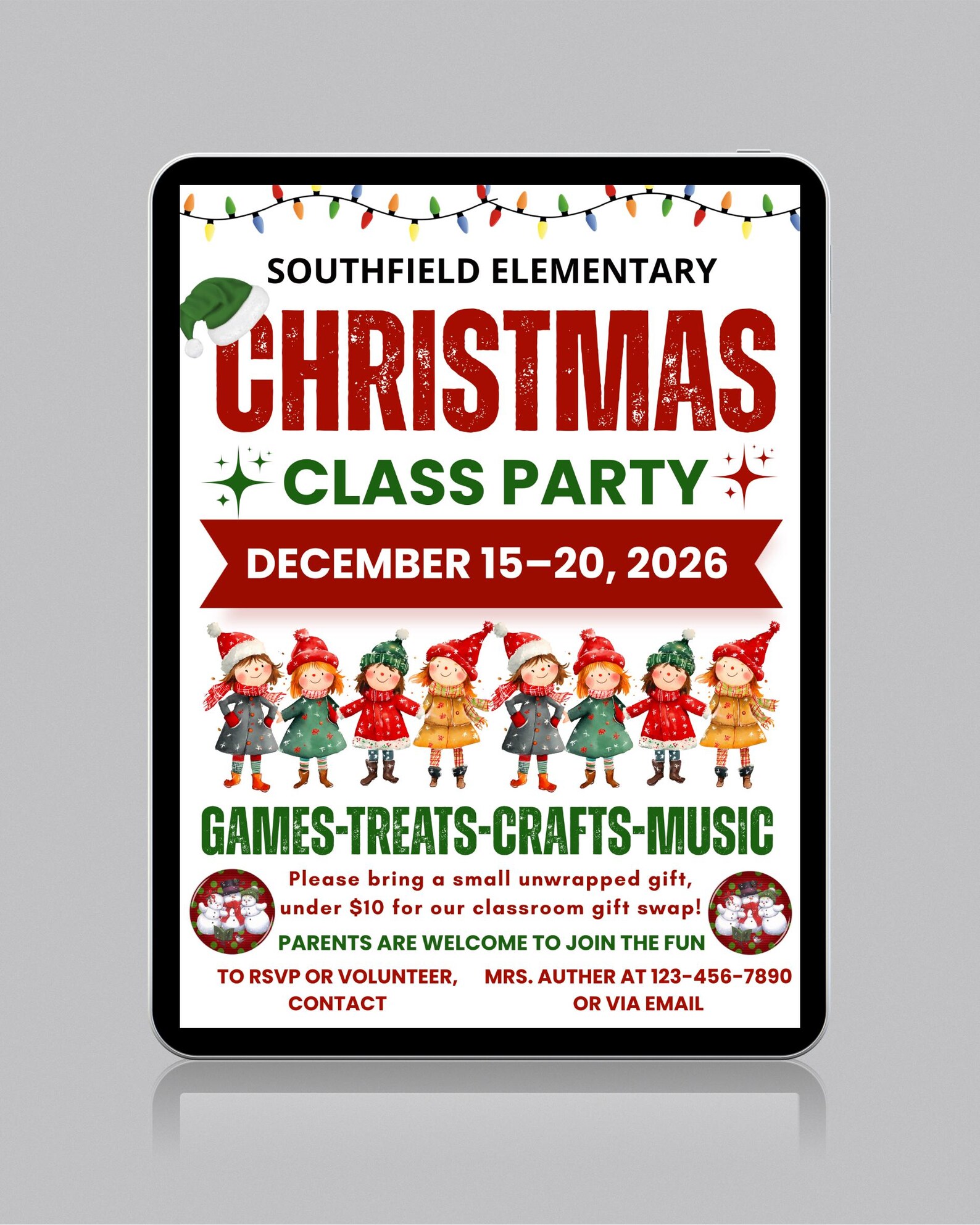 Christmas Class Party Invitation, Editable Winter Holiday Flyer (canva ...