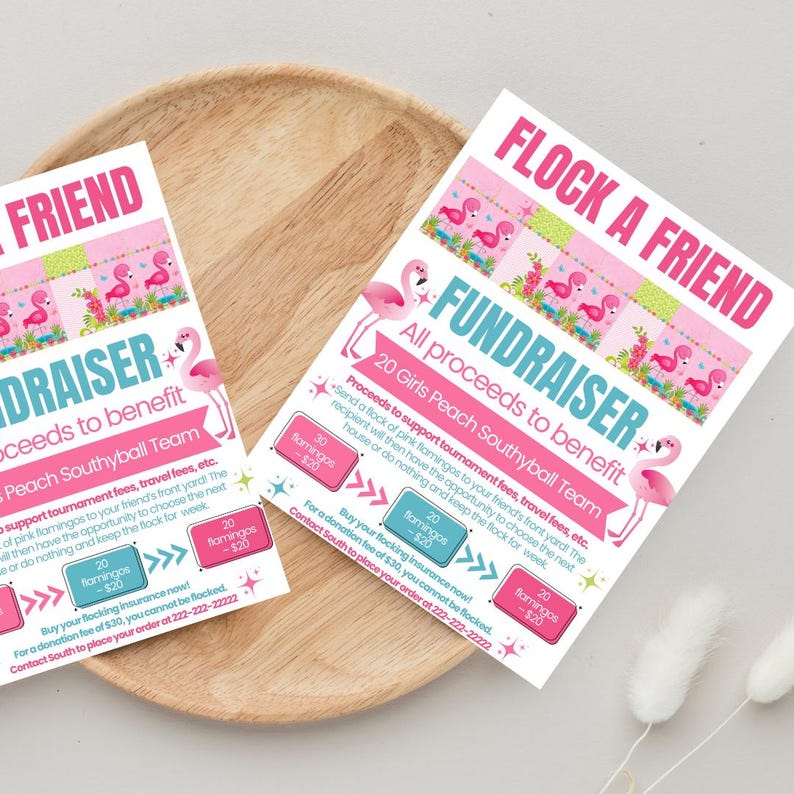 Flamingo Flock My Yard Fundraiser Flyer: Editable Canva Template ...