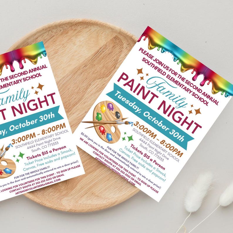 Family Paint Art Night Flyer | Printable Craft Festival Fundraiser ...