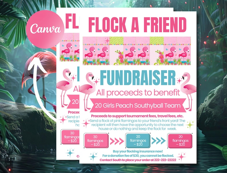 Flamingo Flock My Yard Fundraiser Flyer: Editable Canva Template ...