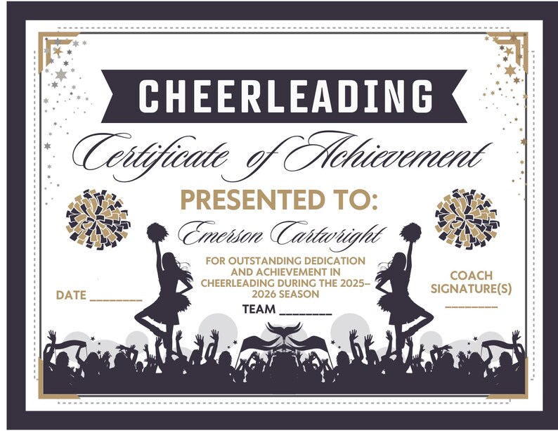 Editable Cheerleader Certificate: Cheerleading Award, Sports Award ...