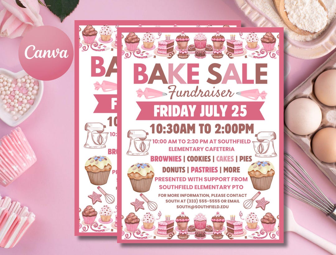 Editable Bake Flyer | School Fundraiser Template (canva Design, 8.5x11 ...