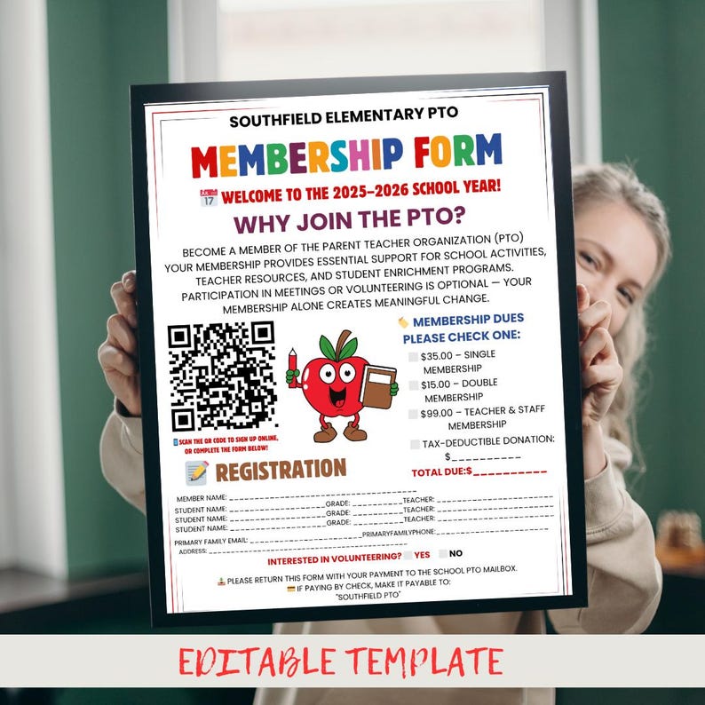 Editable School Membership Form Canva Template: PTA/PTO Volunteer Sign ...