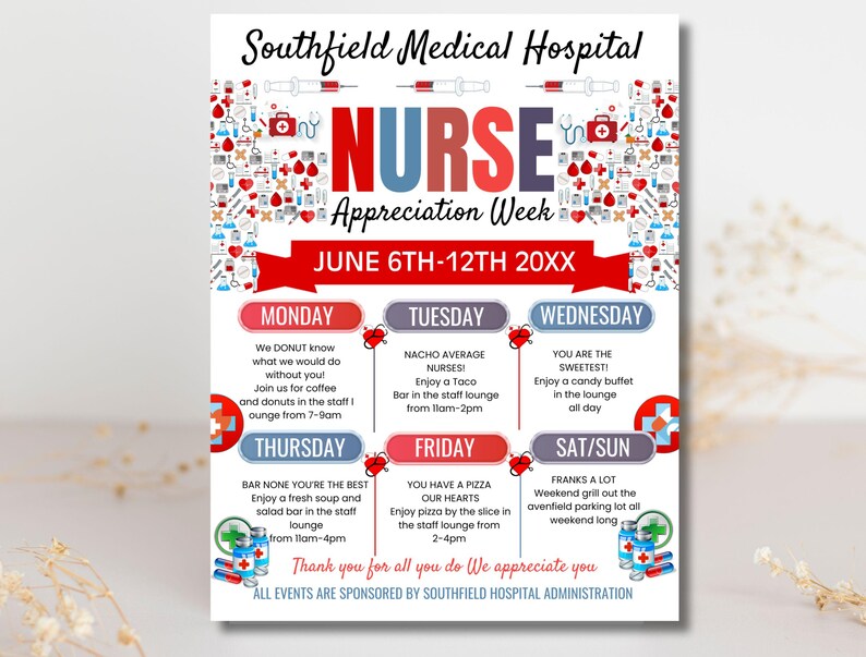 Editable Nurse Appreciation Week Itinerary Flyer | Nursing Event ...
