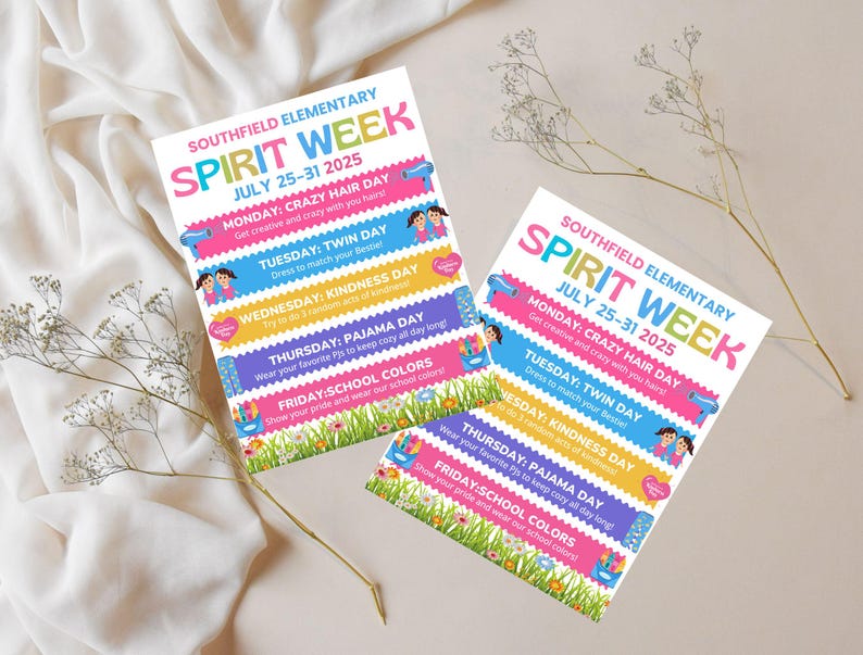 Spring Spirit Week Flyer: Editable School Event Poster (canva Template ...