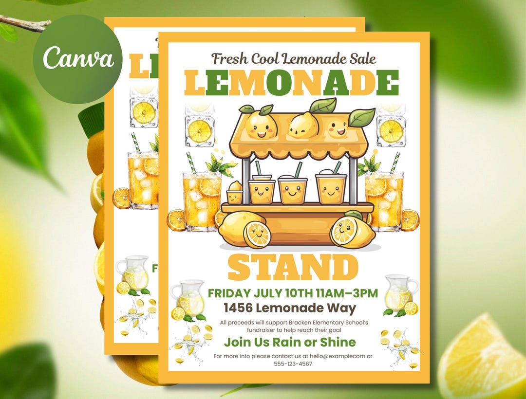 Editable Lemonade Stand Flyer Template: School Fundraiser, Community ...