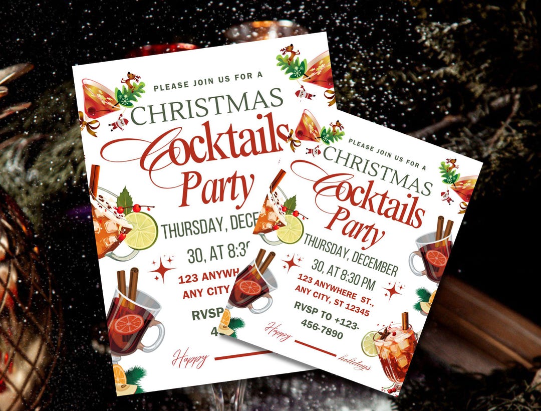 Christmas Cocktail Party Invitation | Whimsical Holiday Drinks (digital ...