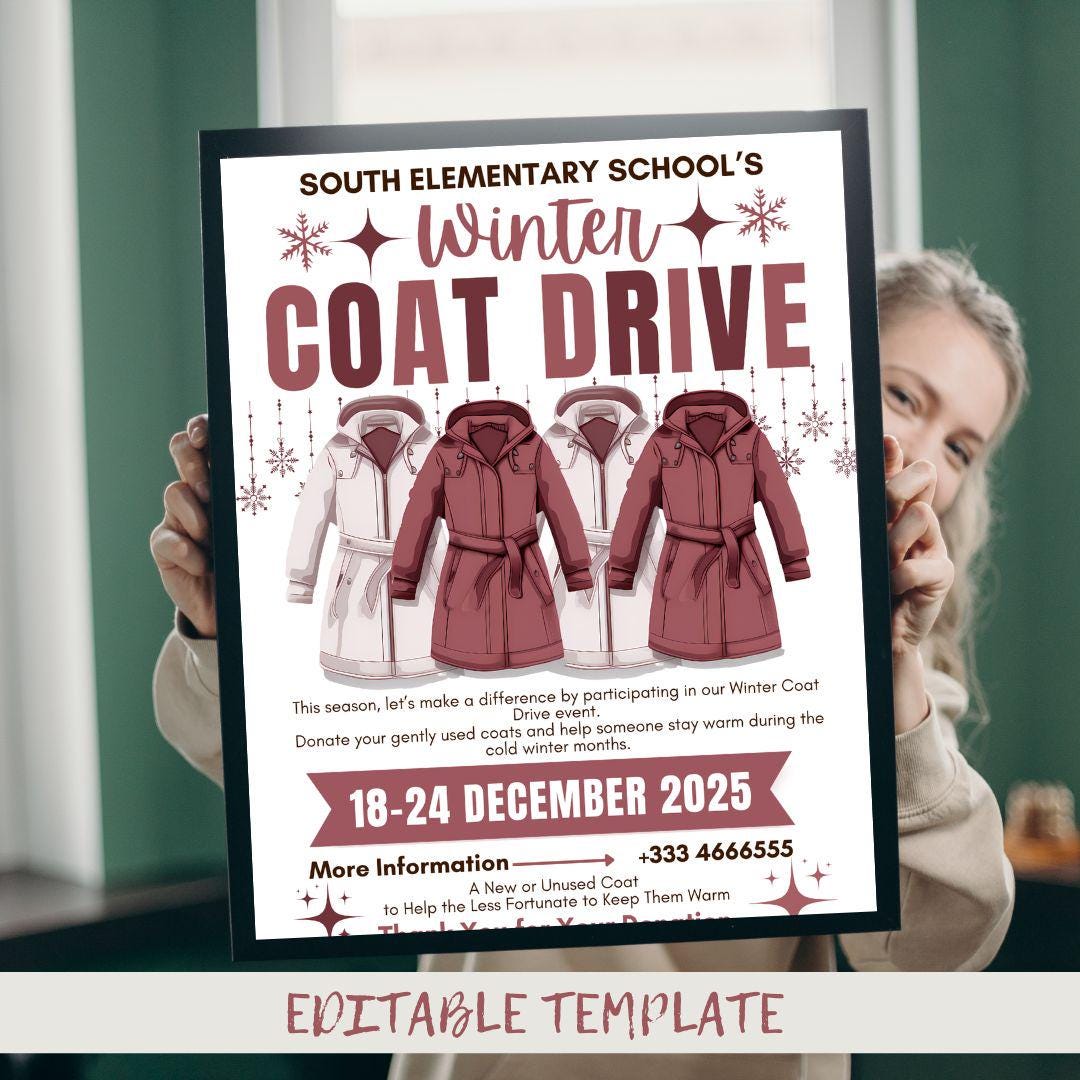 Winter Coat Drive Flyer Template: School Charity Event (editable Canva ...