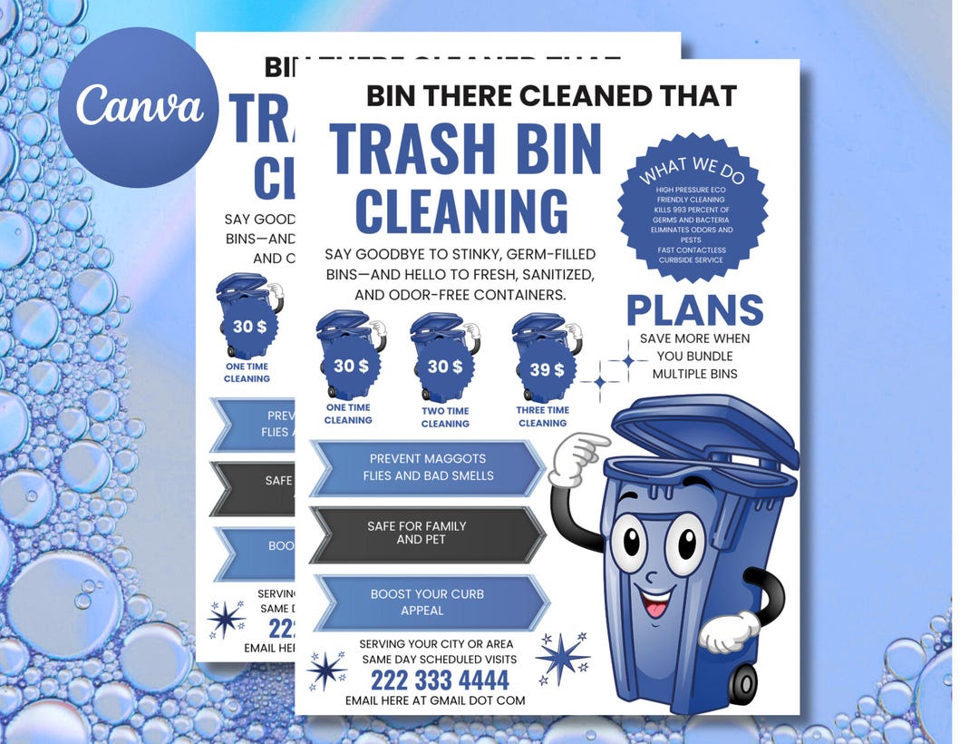 Trash Bin Cleaning Flyer Template: Editable Canva Ad (instant Download ...