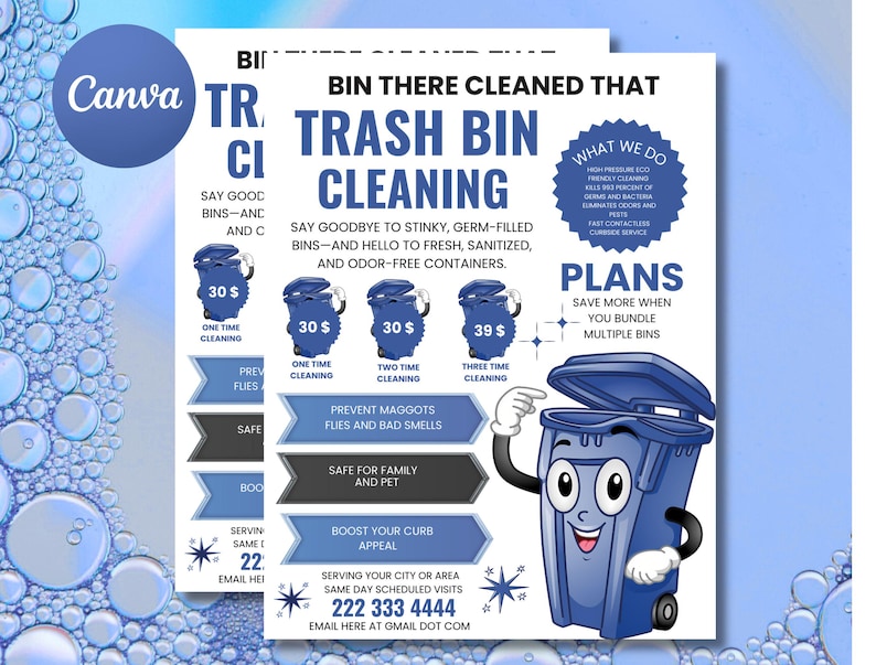 Trash Bin Cleaning Flyer Template: Editable Canva Ad (instant Download ...