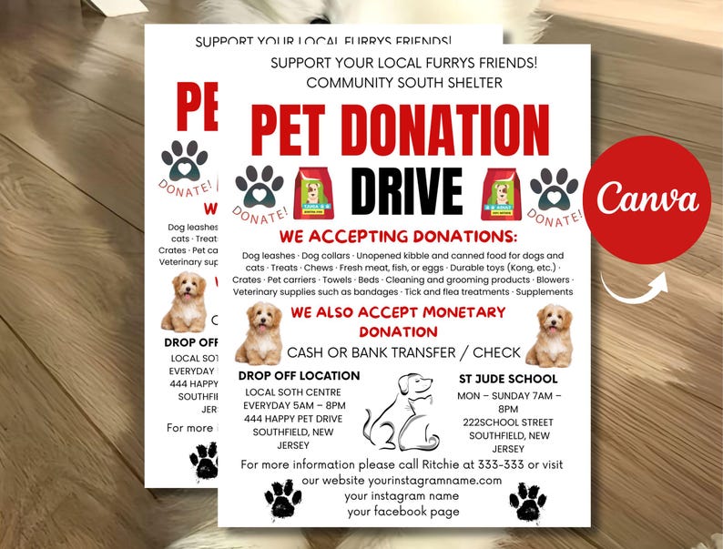Pet Donation Drive Flyer Template: Animal Shelter Fundraiser (digital ...
