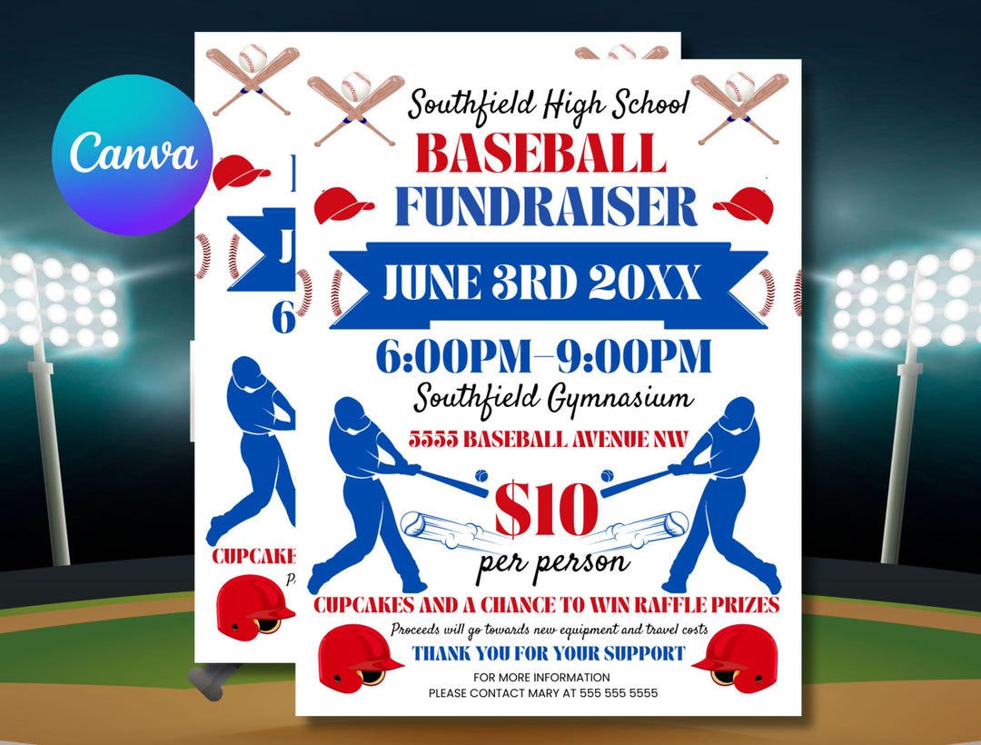Editable Baseball Fundraiser Flyer: School Team Raffle (canva Template ...