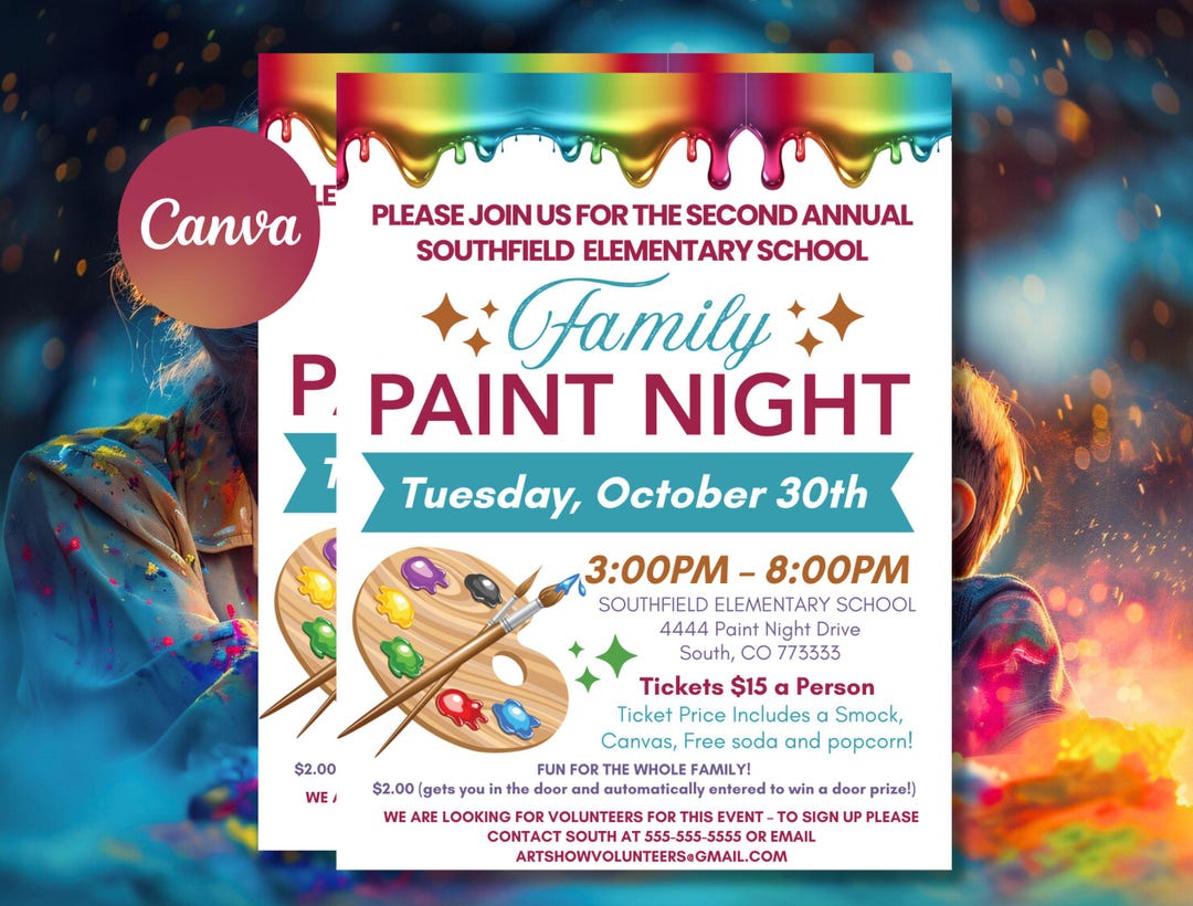 Family Paint Art Night Flyer | Printable Craft Festival Fundraiser ...