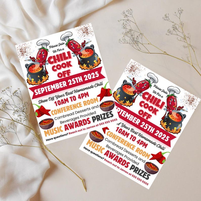 Editable Chili Cook off Flyer Template: BBQ Picnic Invitation (digital ...