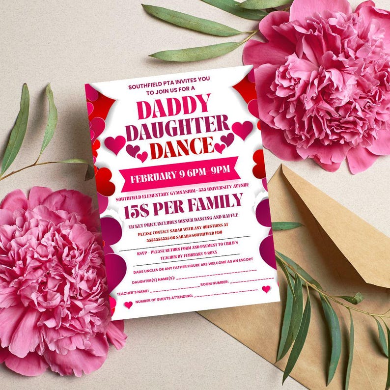 Daddy Daughter Dance Flyer: Editable School Event Invitation (digital ...