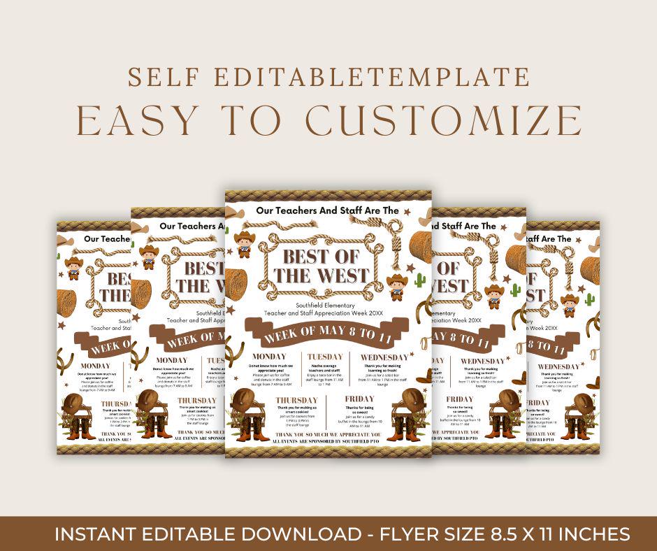 Western Theme Teacher Appreciation Itinerary | Editable Canva Schedule ...