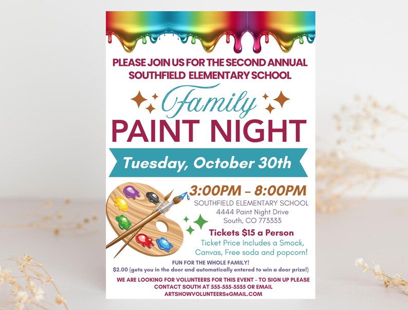 Family Paint Art Night Flyer | Printable Craft Festival Fundraiser ...