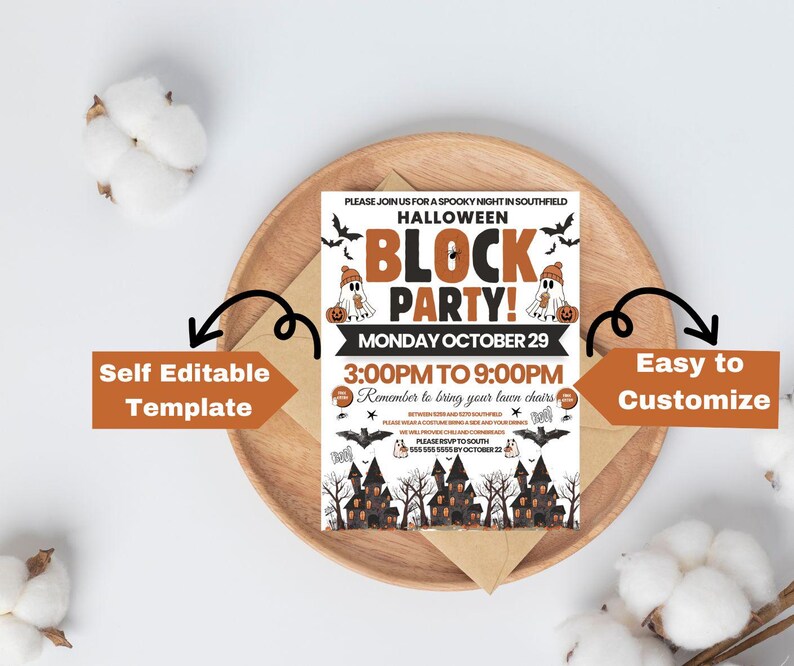 Editable Halloween Block Party Flyer: Trick or Treat Invitation (canva ...