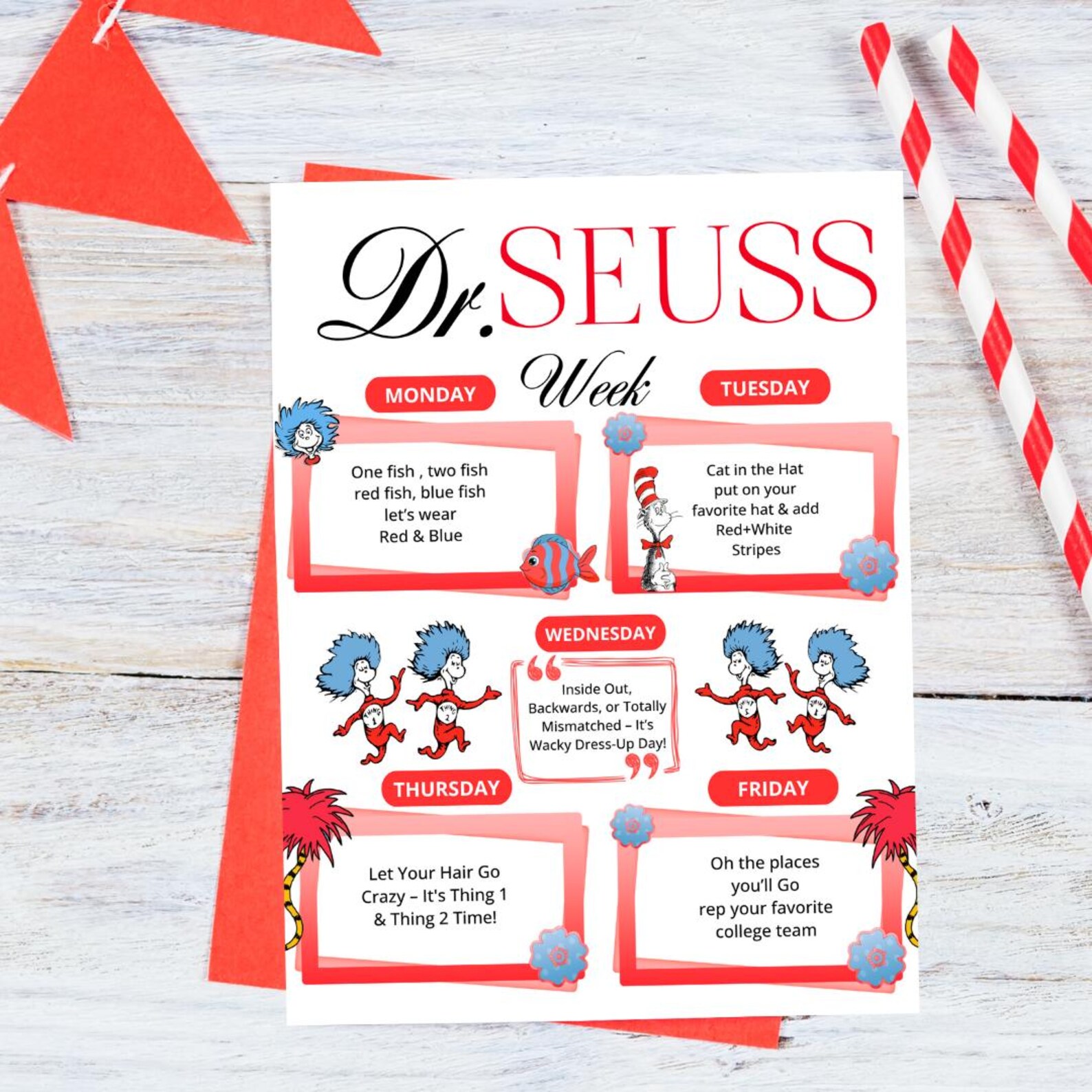 Dr. Seuss Spirit Week Flyer: Read Across America 2025, Editable Canva ...