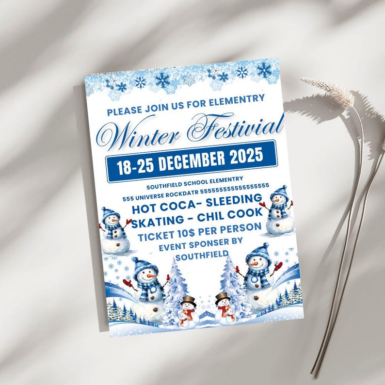 Winter Festival Flyer Template | Editable Carnival Invitation (canva ...