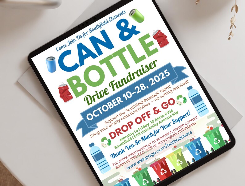 Editable Can & Bottle Drive Flyer: School PTA Recycling Fundraiser ...