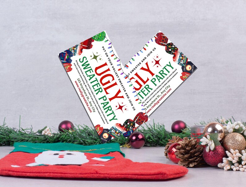 Editable Ugly Sweater Party Flyer | Christmas Facebook Banner (canva ...