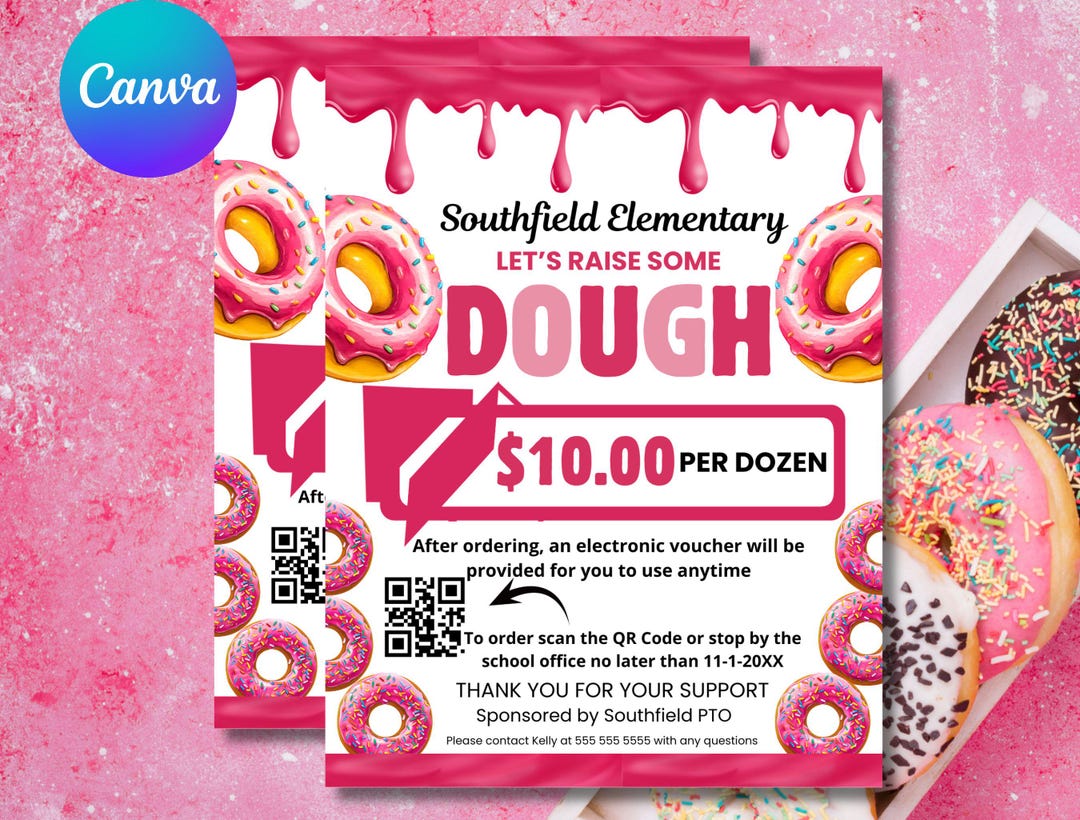 Editable Donut Fundraiser Flyer Template – Printable School Event Bake ...