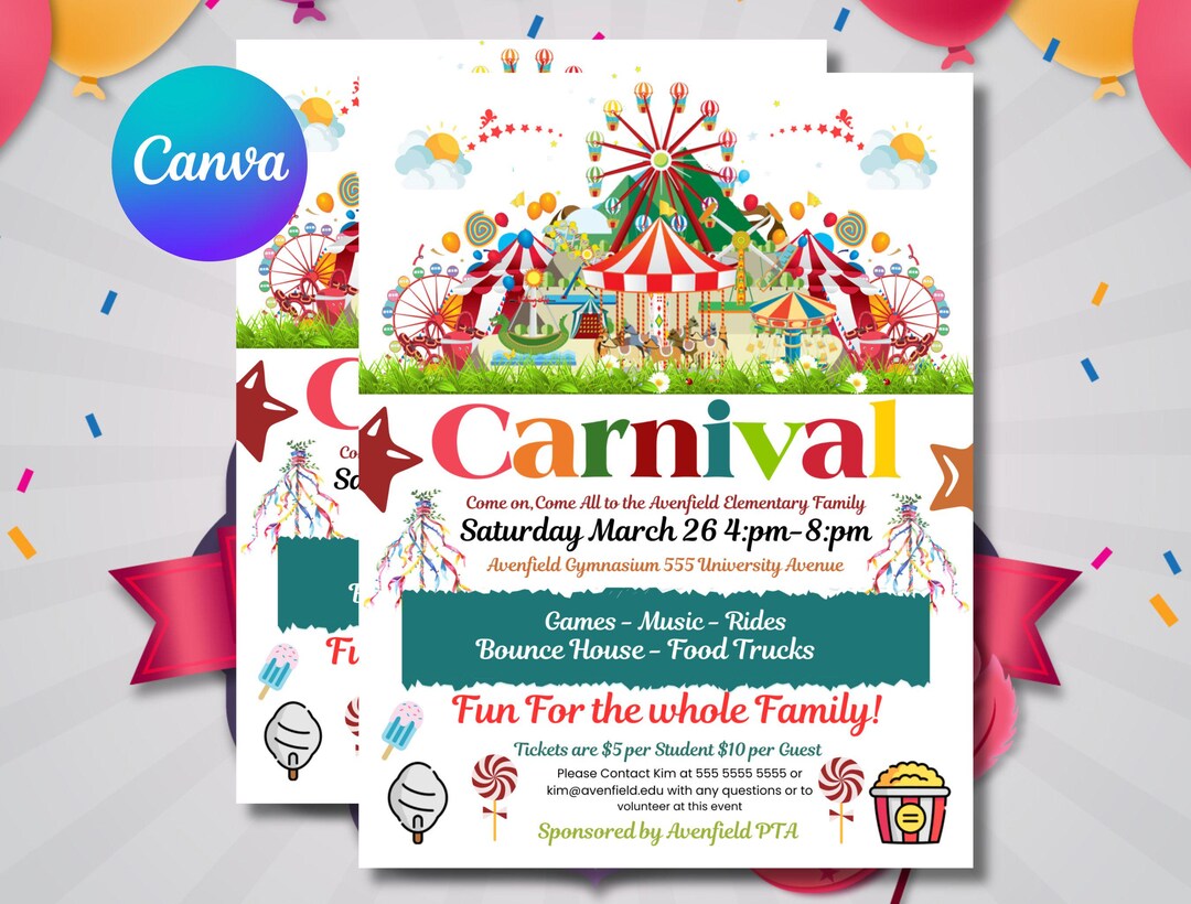Editable Carnival Flyer: School Fundraiser, Church Event (canva ...