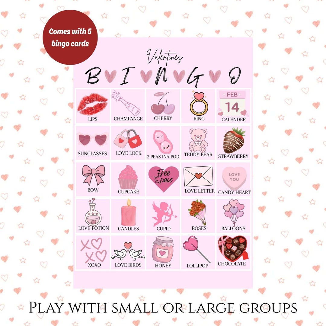 Valentine's Day Bingo Game, Classroom Party Activity (digital Download ...