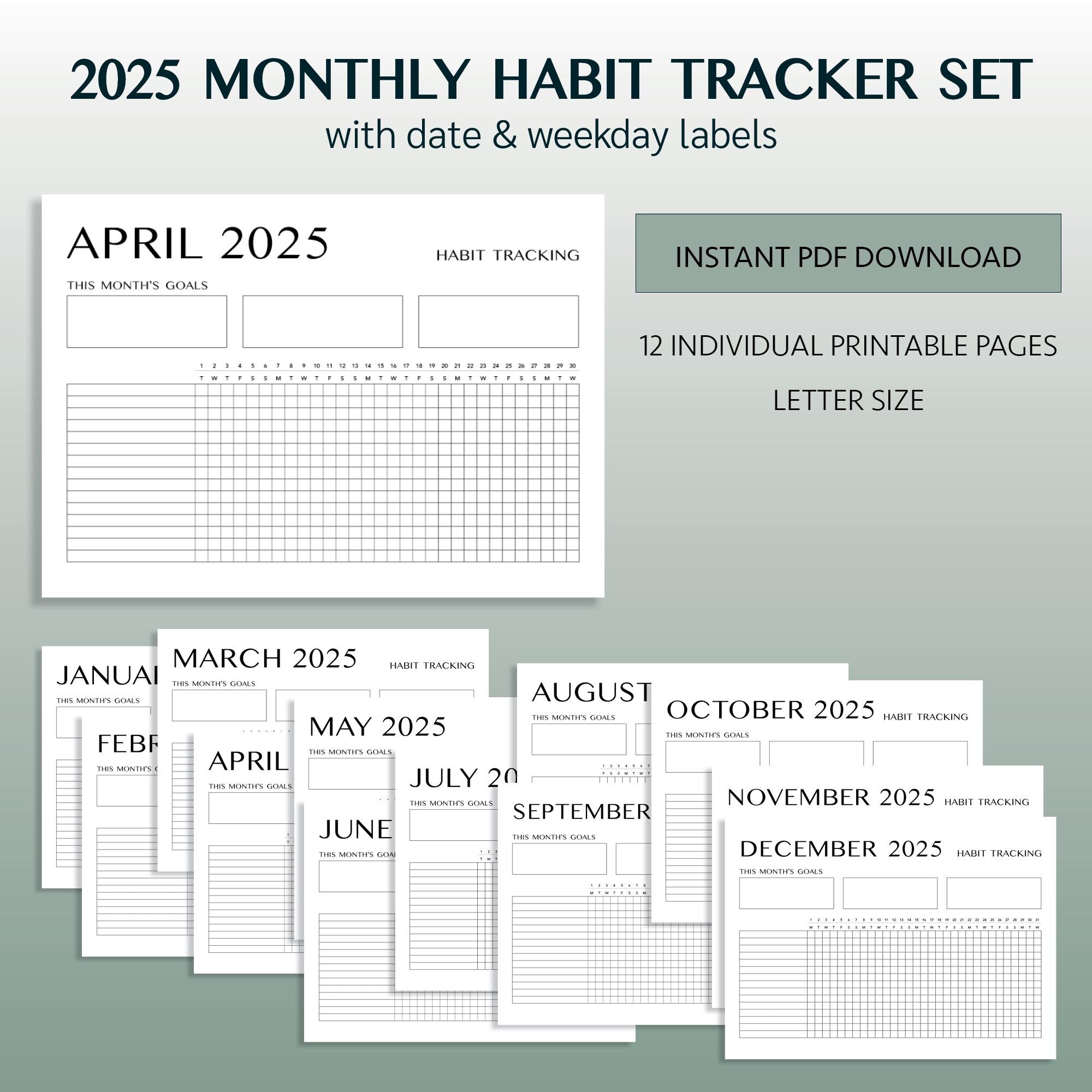 12-month Habit Tracker Printable | Goal Setting & Productivity Planner ...