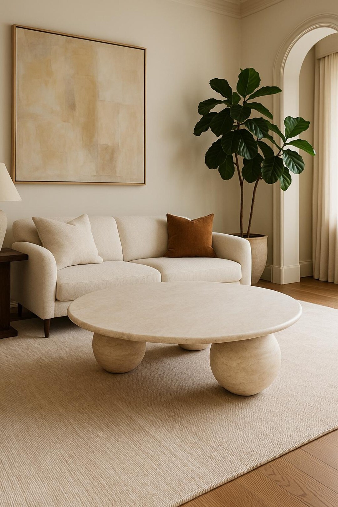 Modern Beige Travertine Coffee Table, Handmade Natural Stone ...