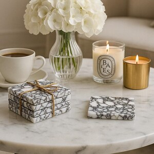Luxury Calacatta Viola Marble Coasters, Set of 4, Square Drink Coasters ...