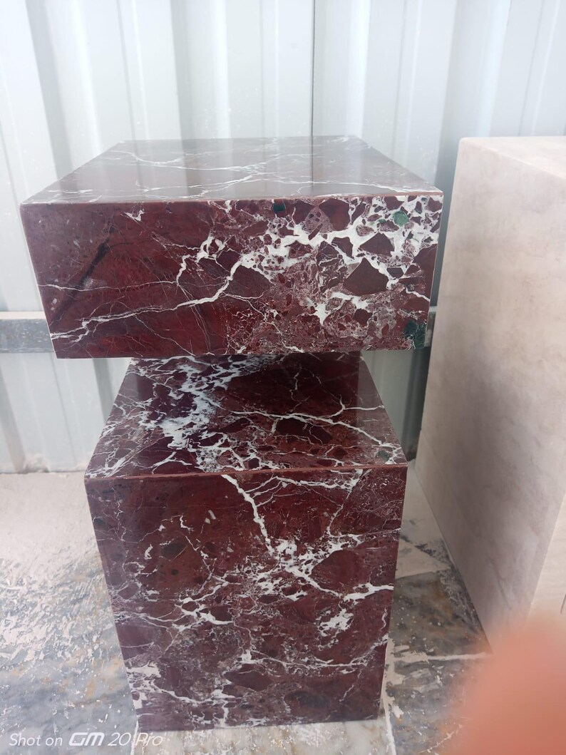 Handcrafted Rosso Levanto Marble Side Table, Natural Stone Coffee Table, Sculptural Side Table ...