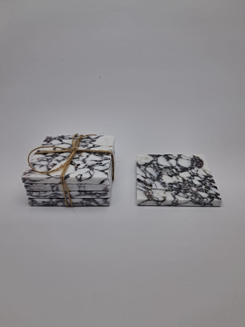 Luxury Calacatta Viola Marble Coasters, Set of 4, Square Drink Coasters ...
