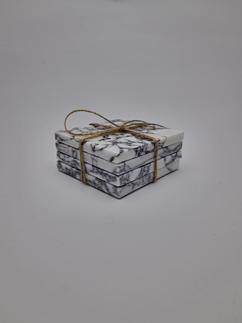 Luxury Calacatta Viola Marble Coasters, Set of 4, Square Drink Coasters ...