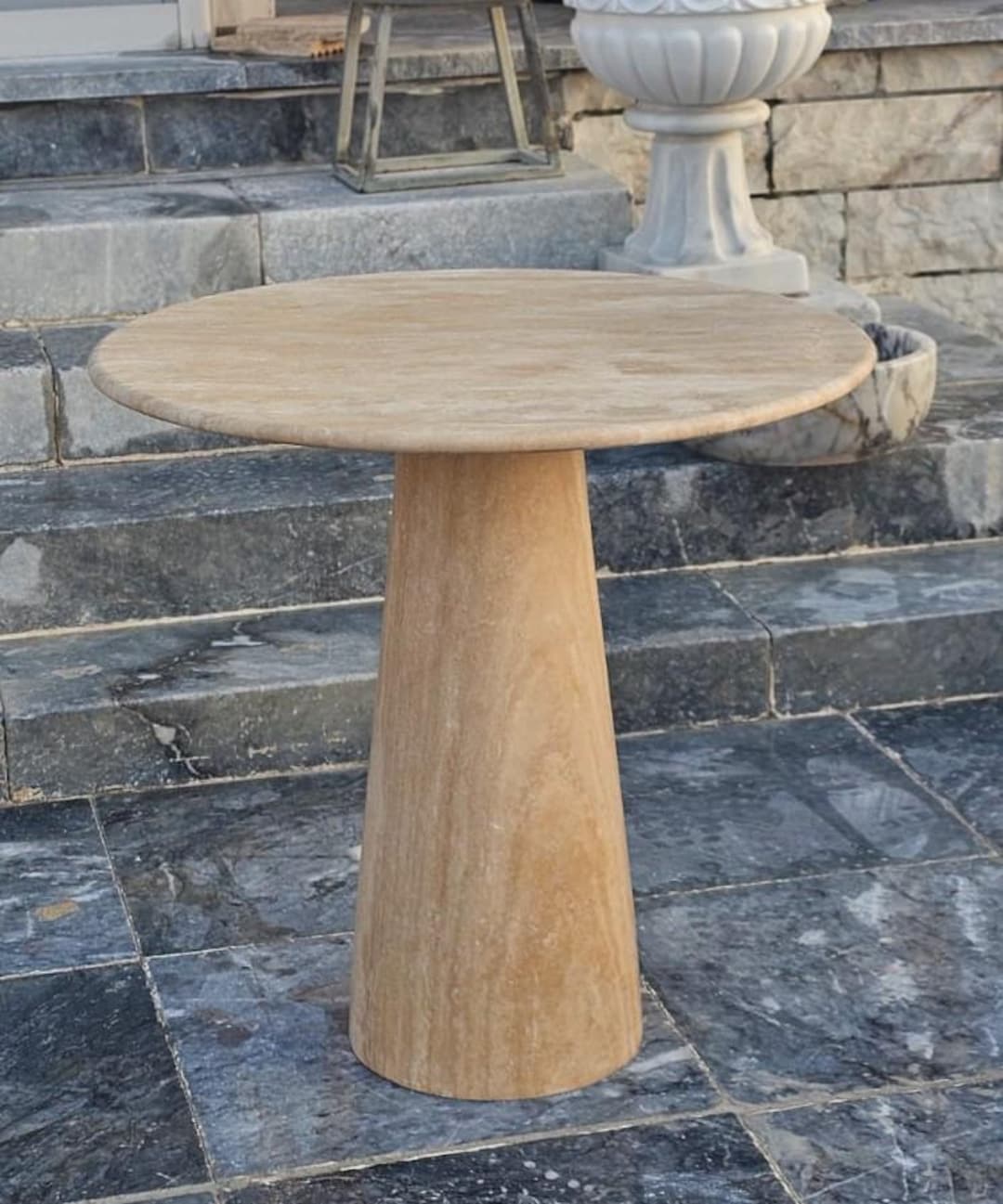 Custom Handcrafted Travertine Table, Round Stone Dining Table ...