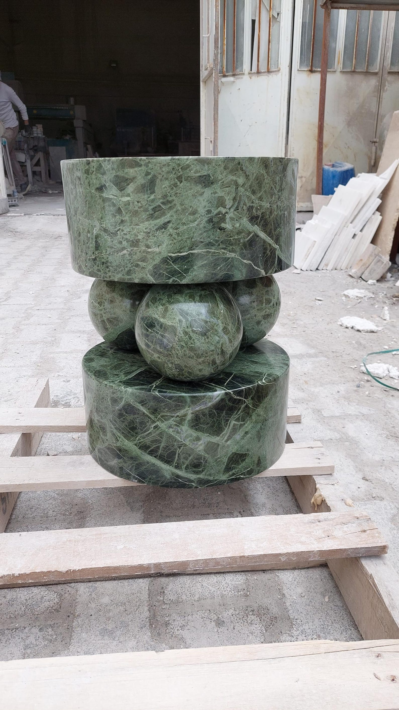 Green Marble Coffee Table, Handcrafted Natural Stone Table, Sculptural ...