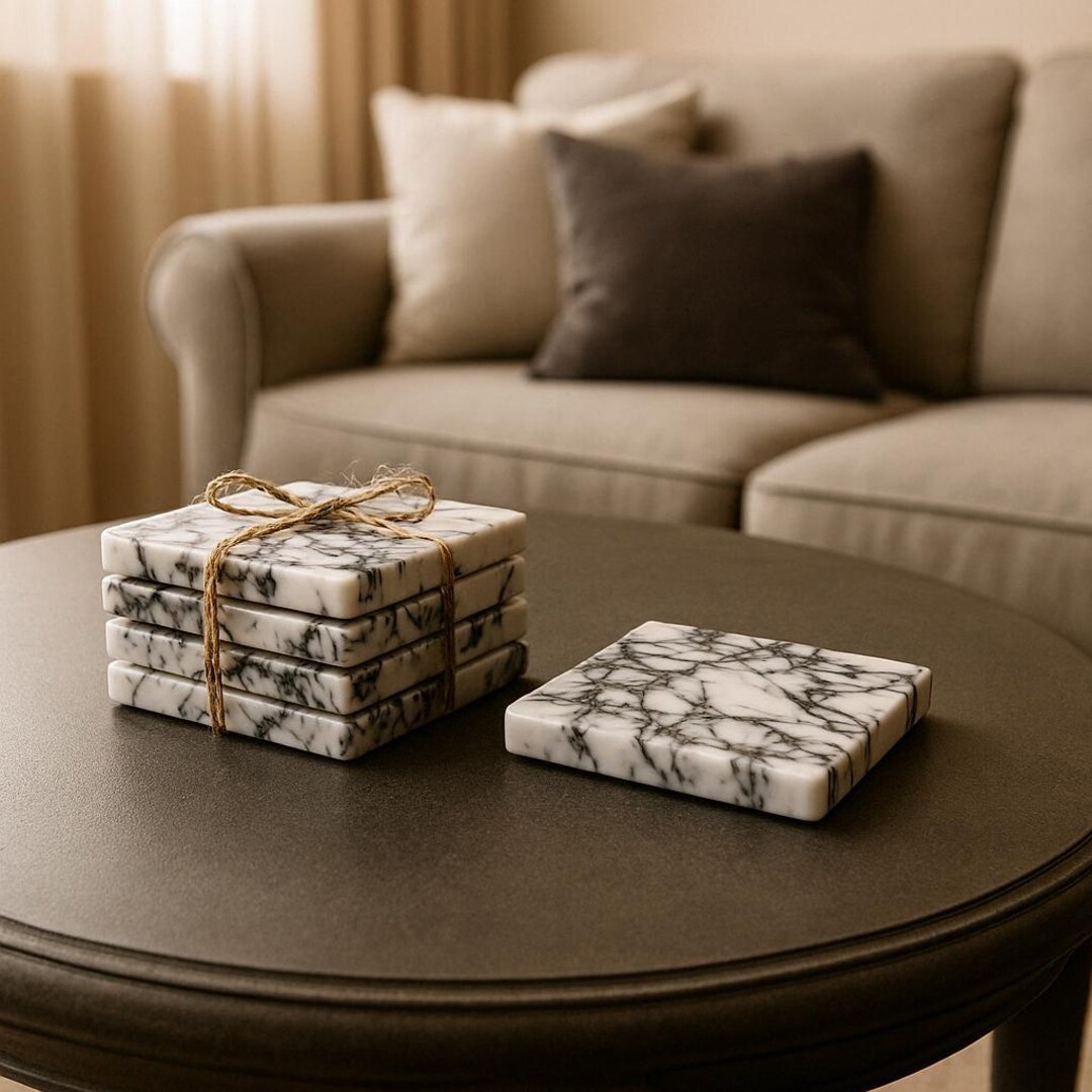 Luxury Calacatta Viola Marble Coasters, Set of 4, Square Drink Coasters ...