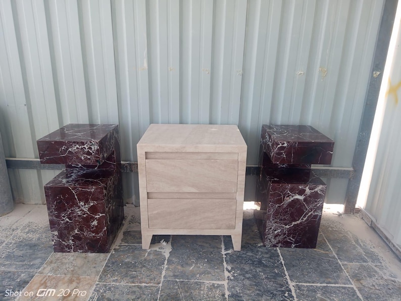 Handcrafted Rosso Levanto Marble Side Table, Natural Stone Coffee Table, Sculptural Side Table ...