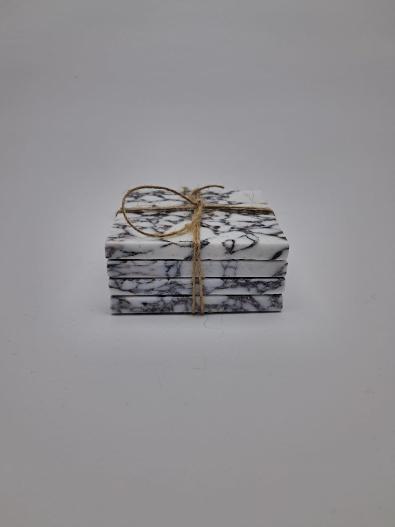Luxury Calacatta Viola Marble Coasters, Set of 4, Square Drink Coasters ...
