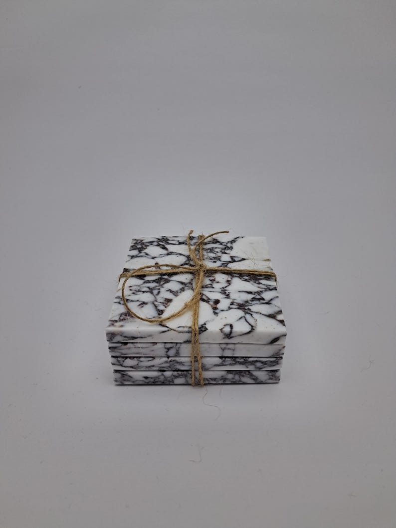 Luxury Calacatta Viola Marble Coasters, Set of 4, Square Drink Coasters ...