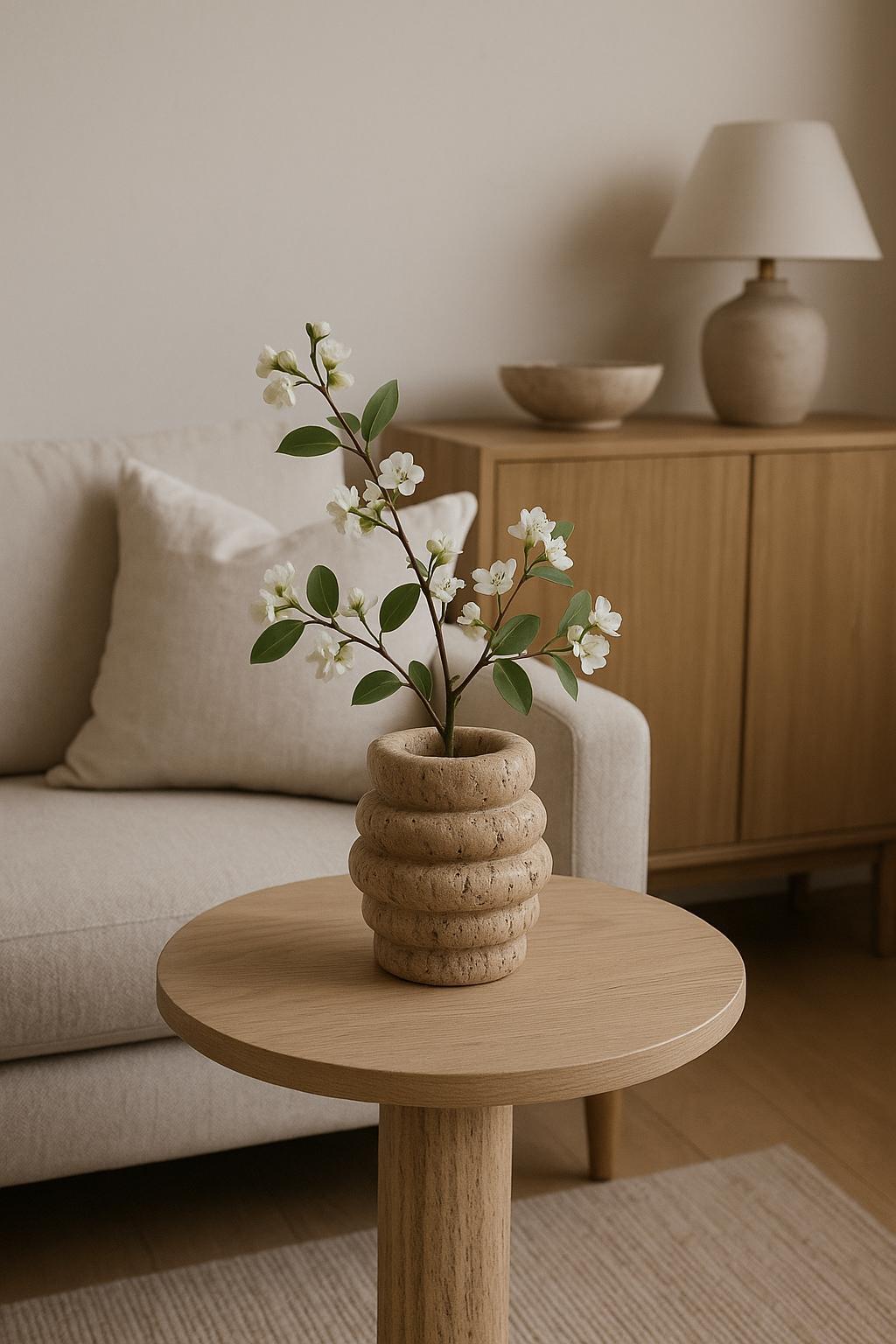 Beige Travertine Vase, Natural Stone Centerpiece, Rustic Kitchen ...