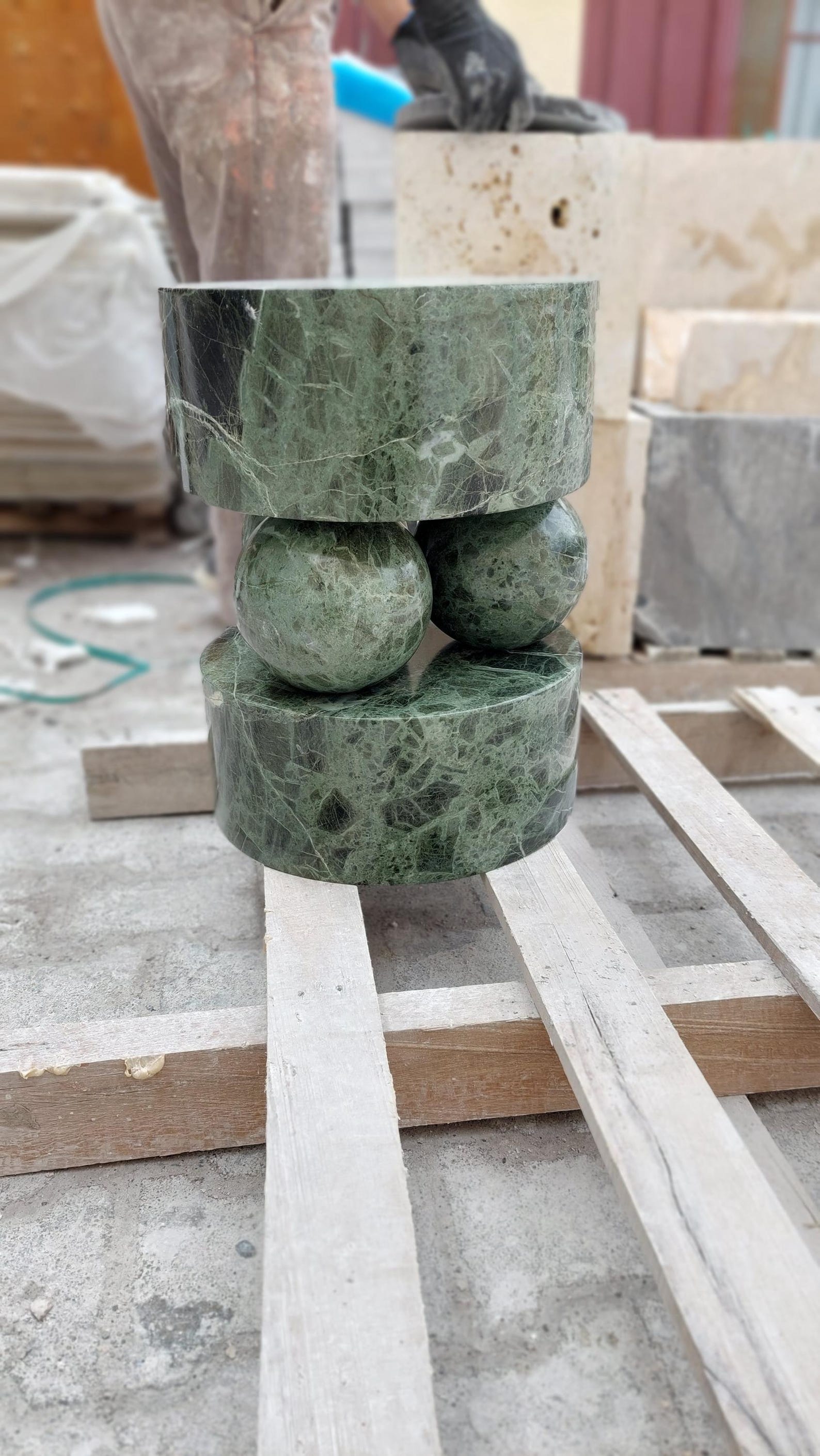 Green Marble Coffee Table, Handcrafted Natural Stone Table, Sculptural ...