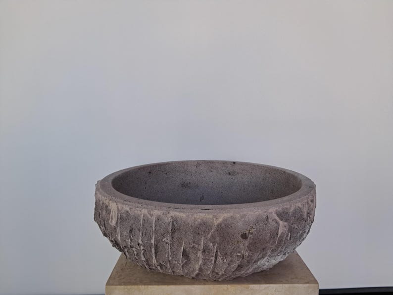 Hand-chiseled Andesite Stone Sink, Rustic Round Bathroom Basin ...