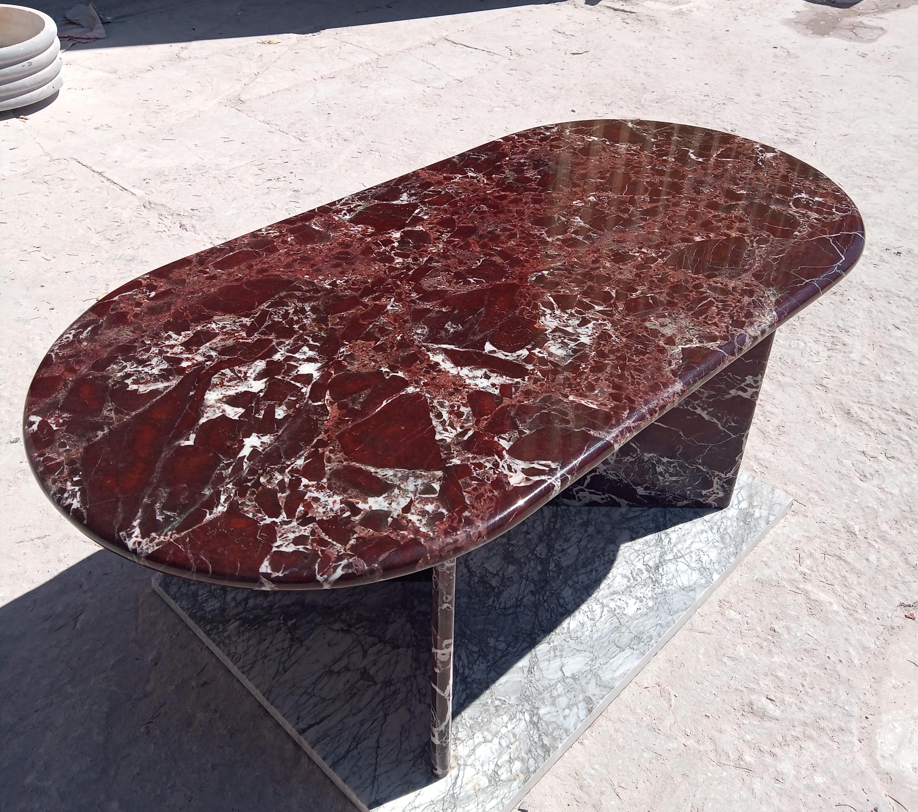 Handcrafted Rosso Levanto Marble Table, Natural Stone Oval Coffee Table ...