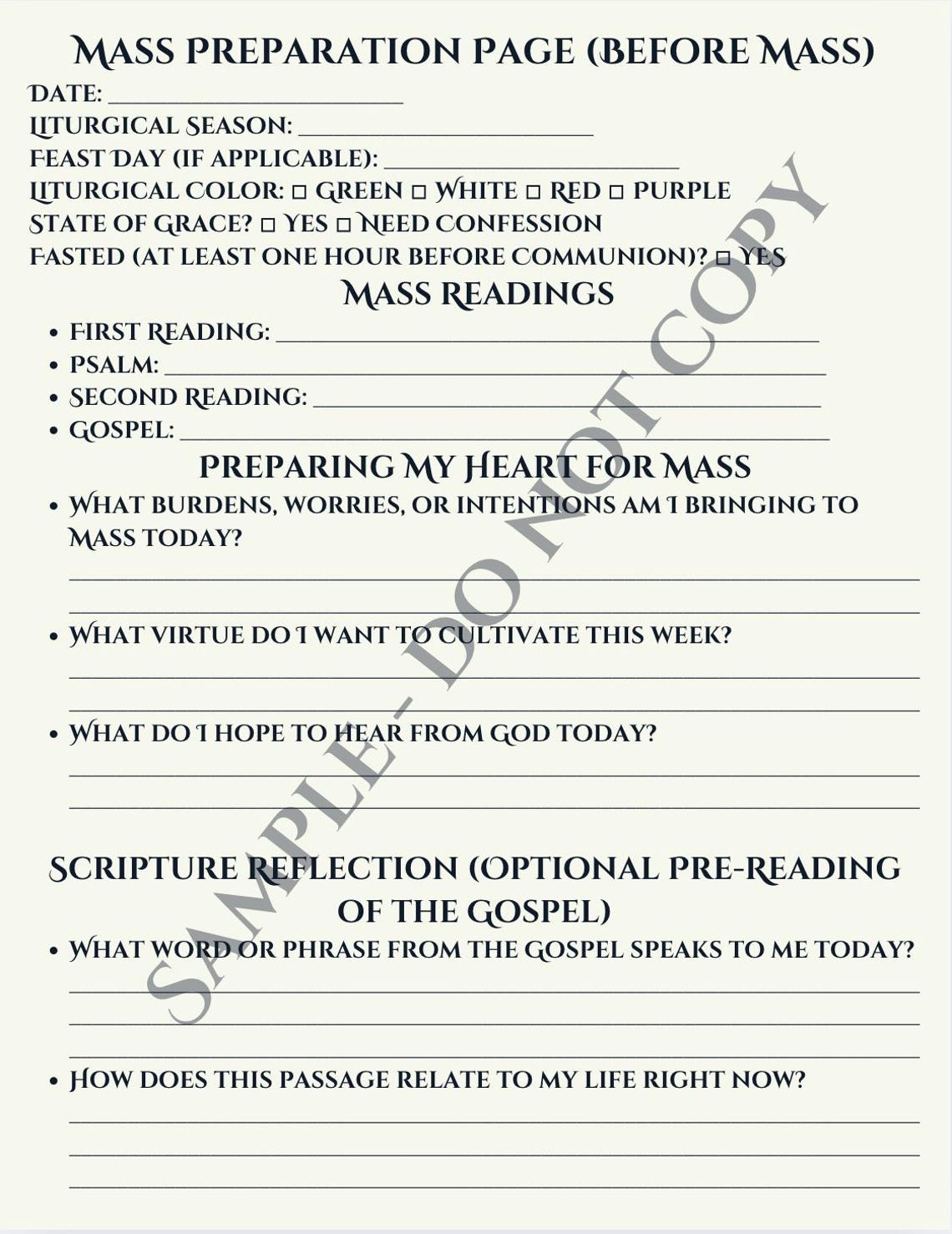 Sunday Mass Reflection Journal | Instant Download | Catholic Printable ...