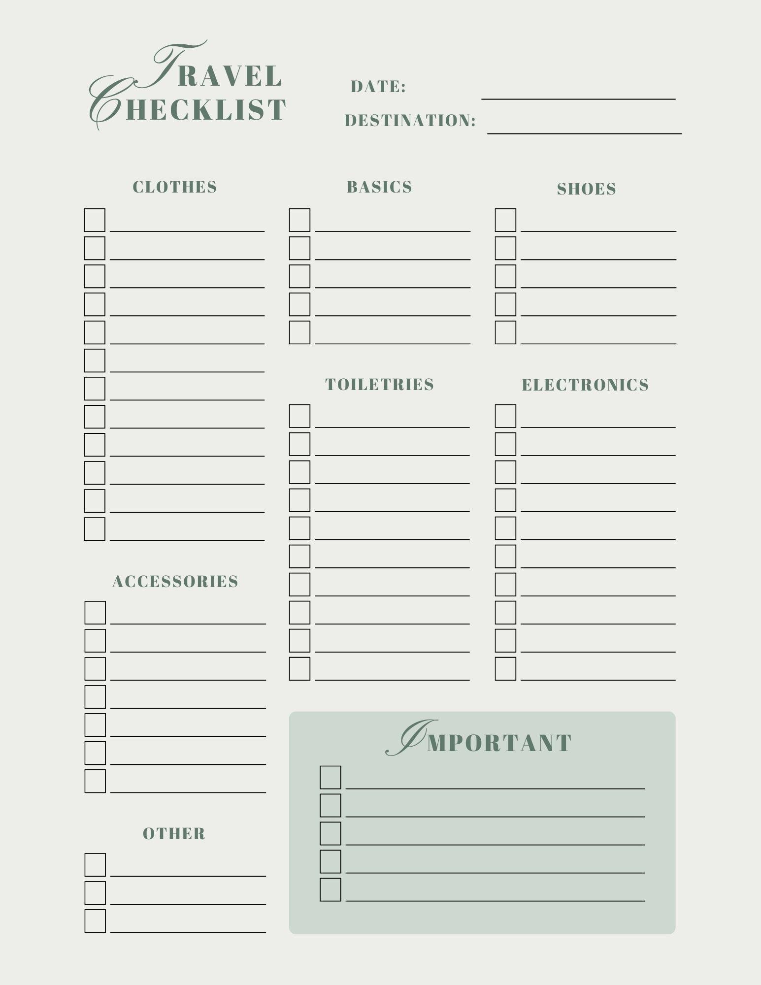 Editable Travel Packing List, Travel Checklist Printable, Travel ...