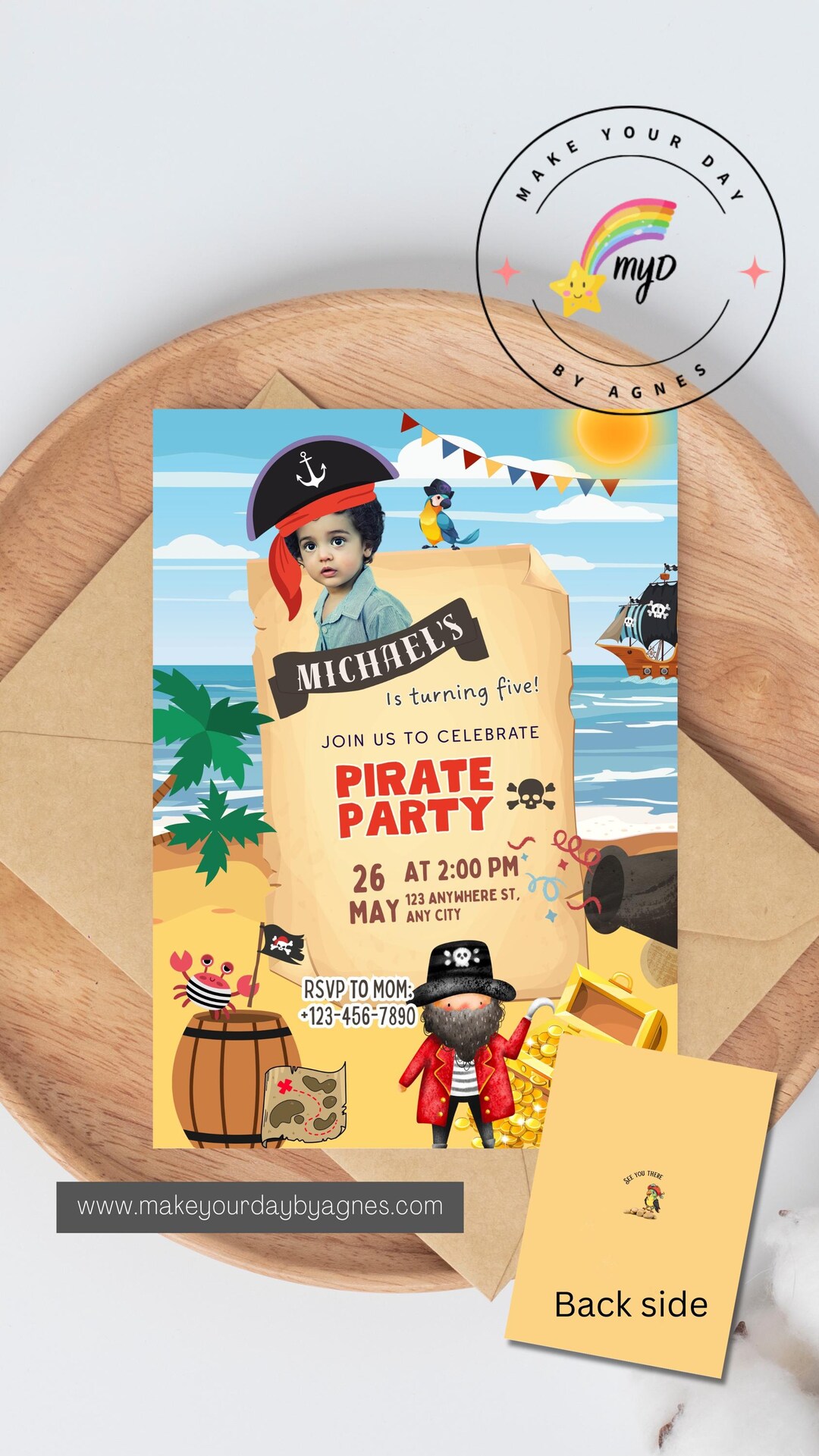 Pirates (A) 2 in 1 Personalized Packages Birthday Party Invitation Card ...